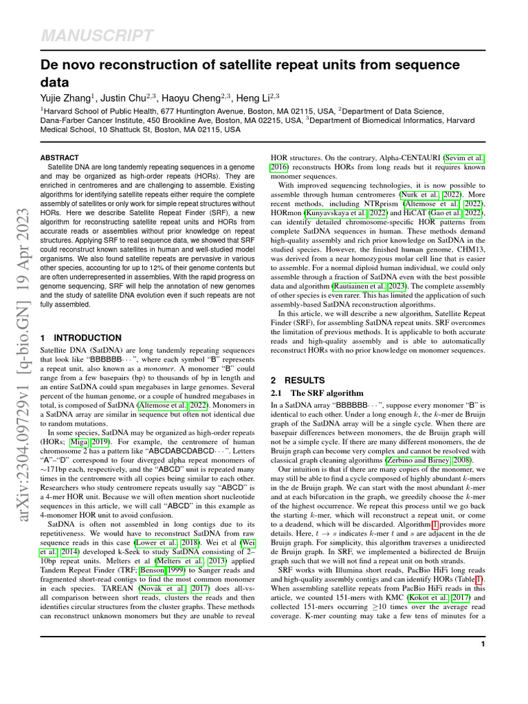从序列数据中从头重建卫星重复单元 | PDF | Dna Sequencing | Genome