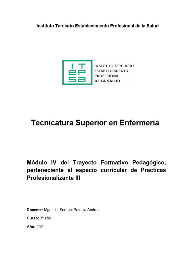 Modulo IV Del Trayecto Formativo Complementario. Pract - Prof. III | PDF | Ensayos | Enfermería