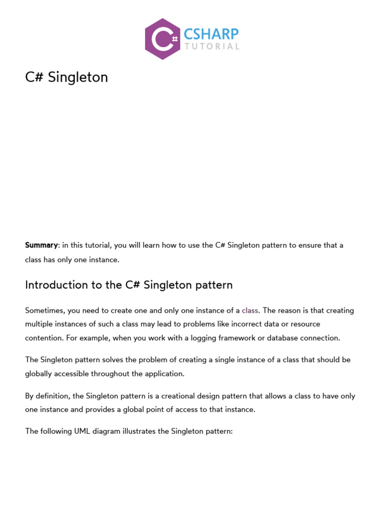 C Singleton Pdf Class Computer Programming C Sharp Programming Language 8423