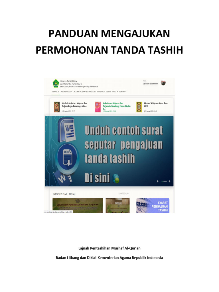 Panduan Permohonan Tanda Tashih Al-Qur'an | PDF