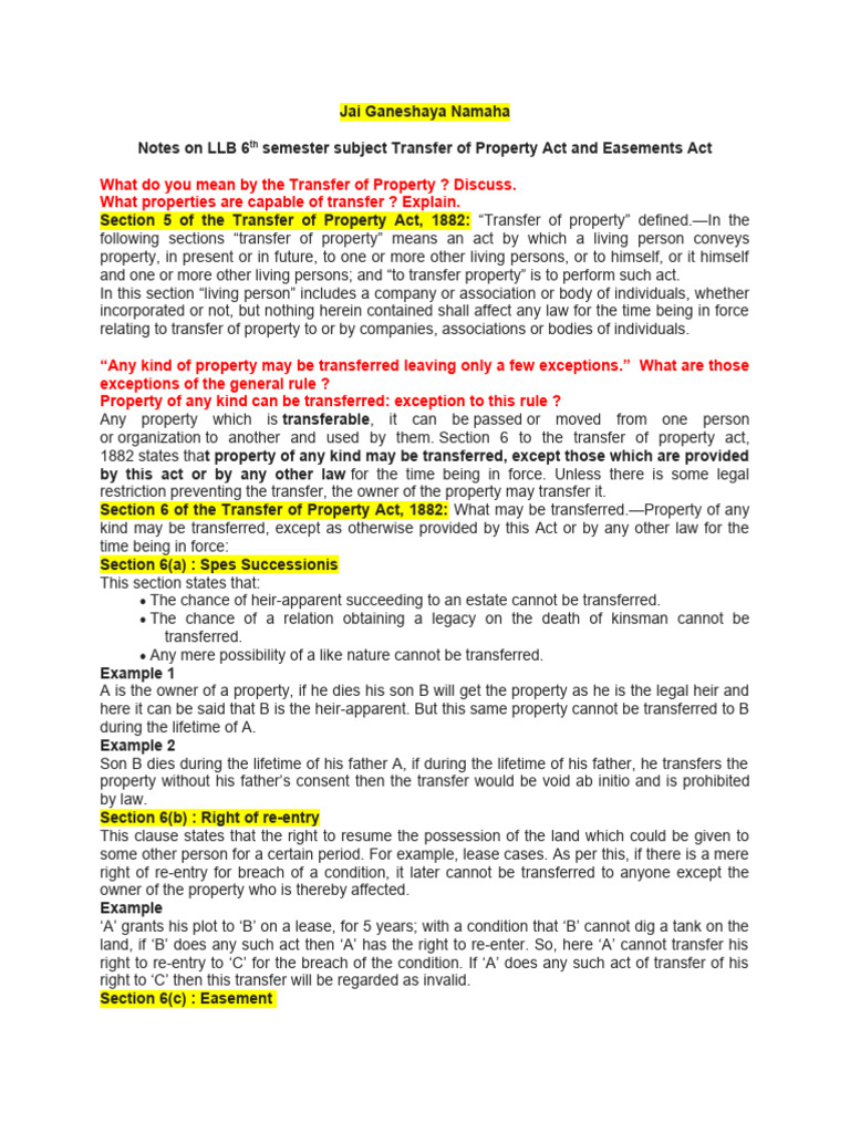 Transfer of Property Act Essentials | PDF | Property | Easement