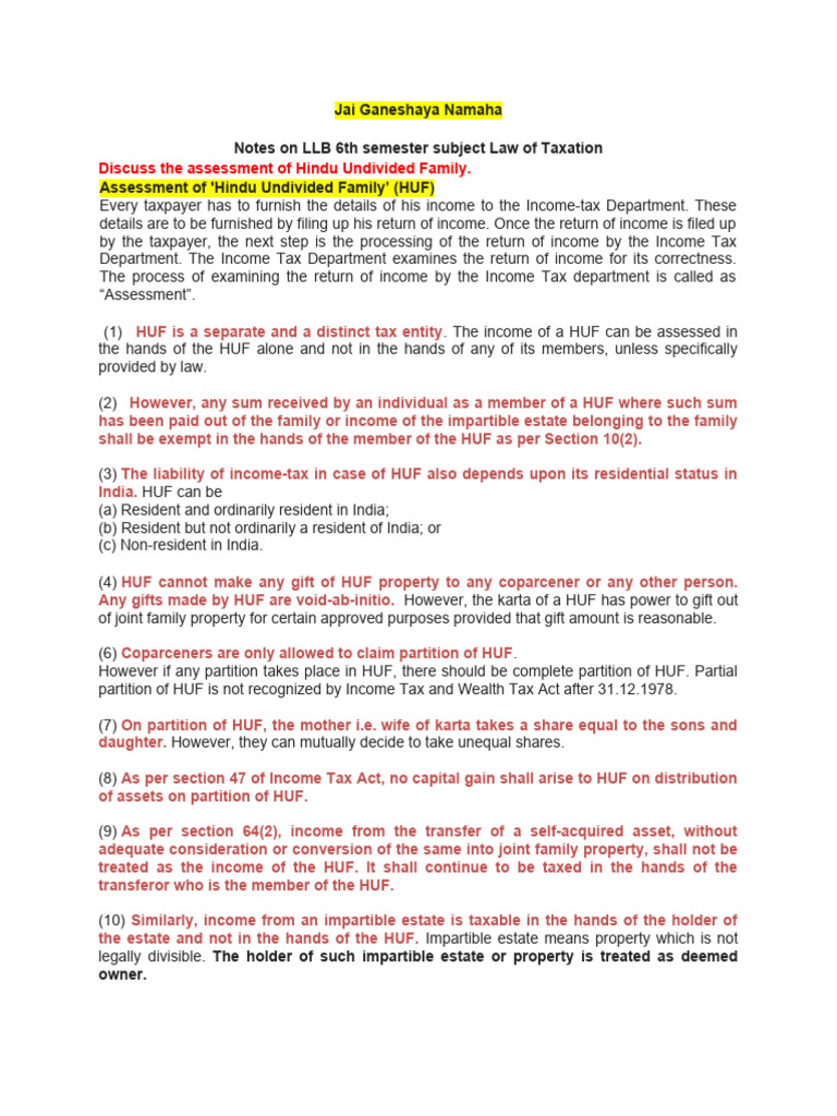 Notes On LLB 6th Semester Subject Law of Taxation | PDF | Taxes | Taxpayer