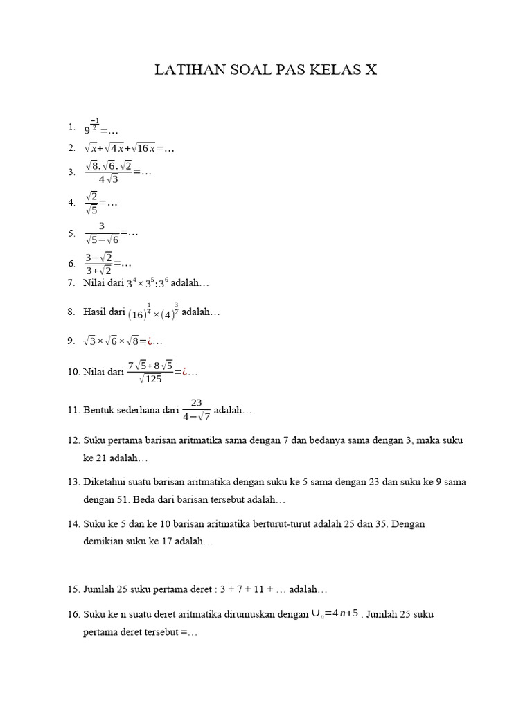 Latihan Soal Pas Kelas X Kurikulum Merdeka | PDF