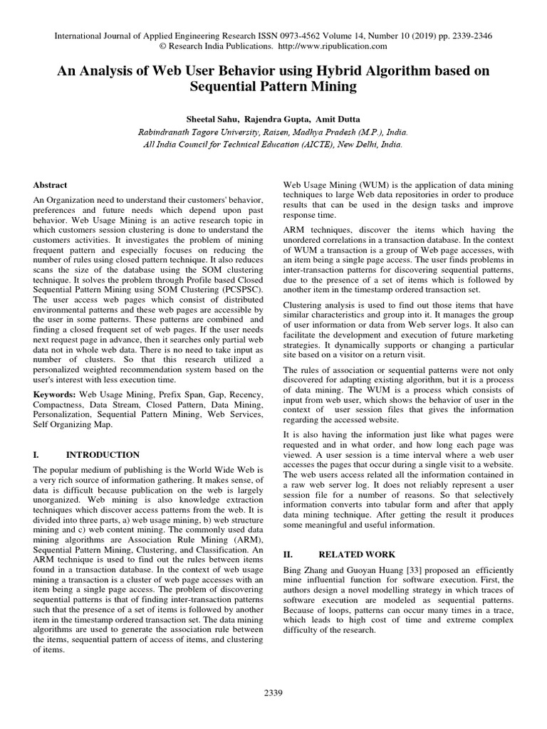 An Analysis of Web User Behavior Using Hybrid Algorithm Based On Sequential Pattern Mining | PDF ...