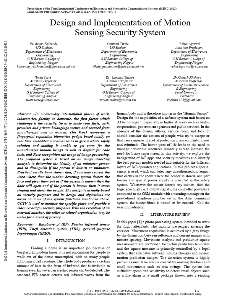 Design and Implementation of Motion Sensing Security System | PDF | Databases | Security Alarm