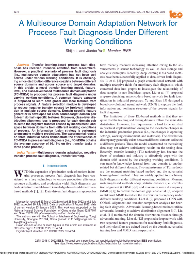 A Multisource Domain Adaptation Network For Process Fault Diagnosis Under Different Working ...