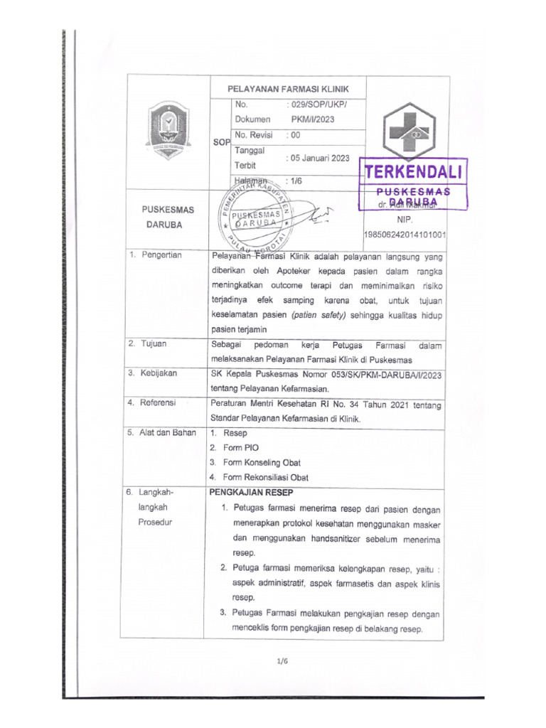 Sop Pelayanan Farmasi Klinik Pdf