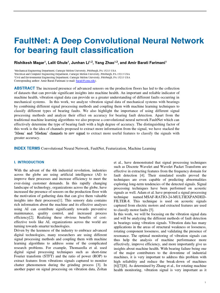 FaultNet A Deep Convolutional Neural Network For Bearing Fault Classification | PDF | Computers