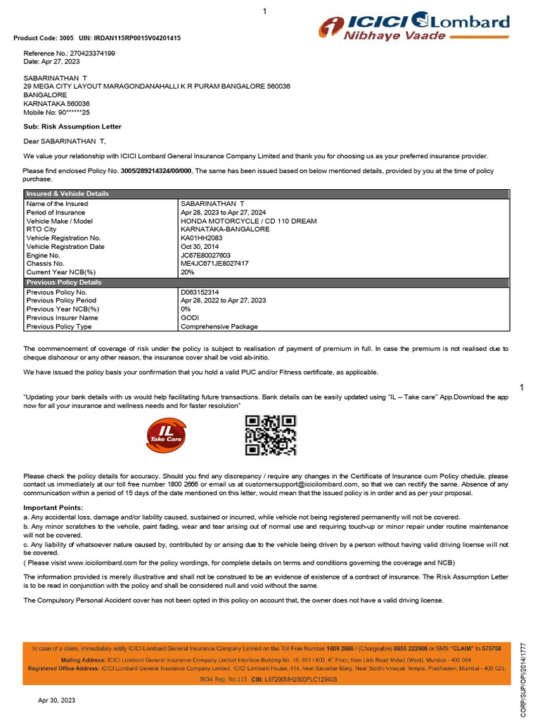 BikeInsurance 2024 | PDF | Insurance | Pro Rata