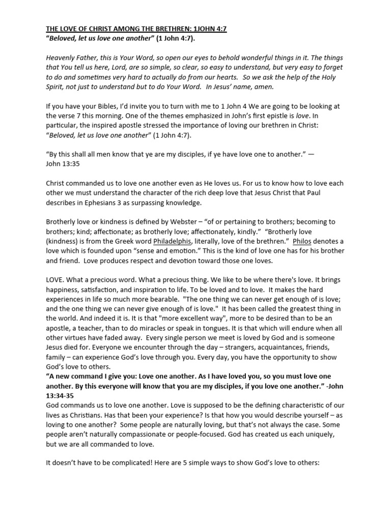 The Love of Christ Among The Brethren | PDF | Love | First Epistle Of John