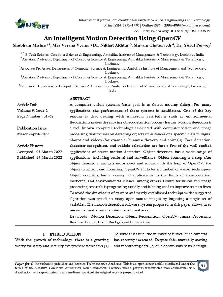 An Intelligent Motion Detection Using Open CV | PDF | Computer Vision ...