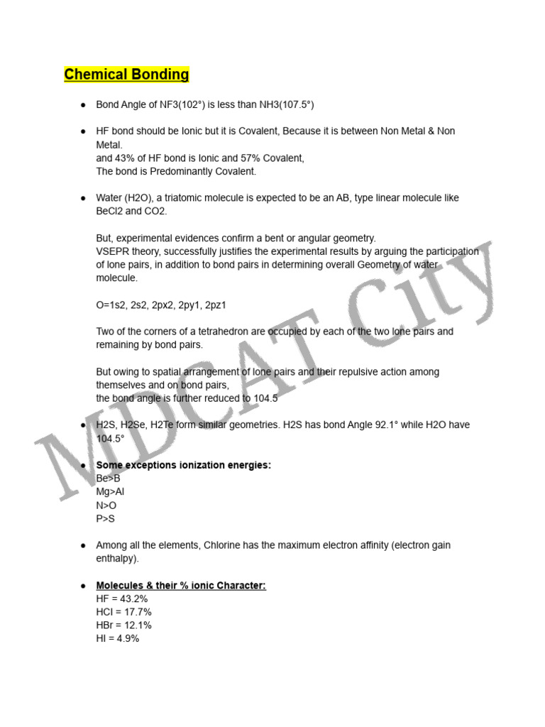 Chemical Bonding Chapter Exceptions | PDF