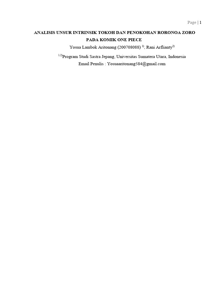 Penokohan Roronoa Zoro | PDF | Dewasa Muda