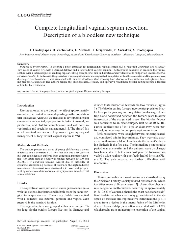 Complete Longitudinal Vaginal Septum Resection. Description of A ...