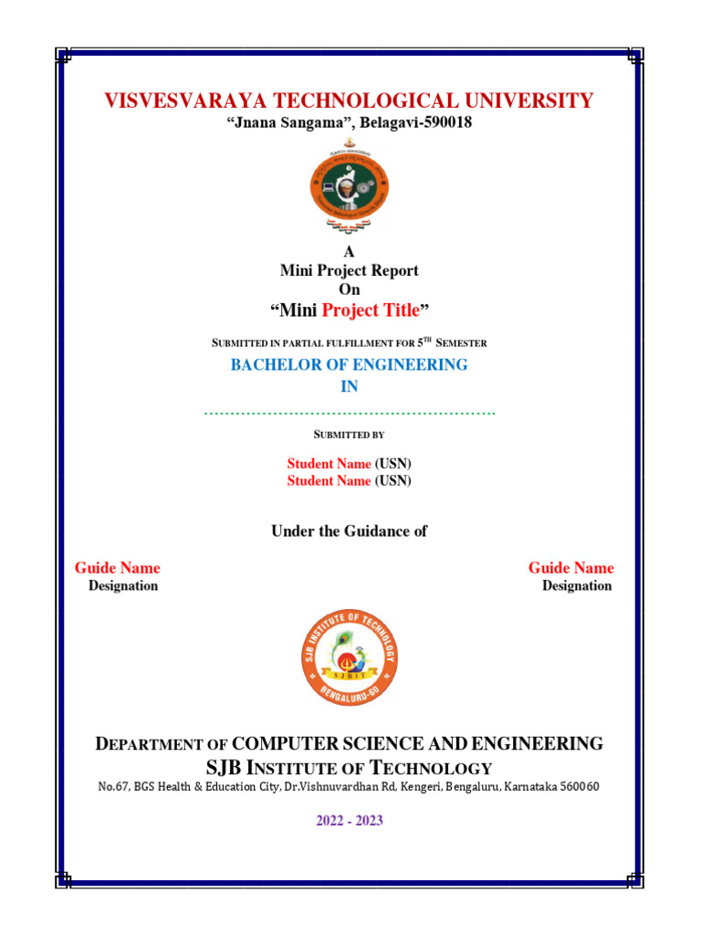Mini Project Front Sheets Format | PDF