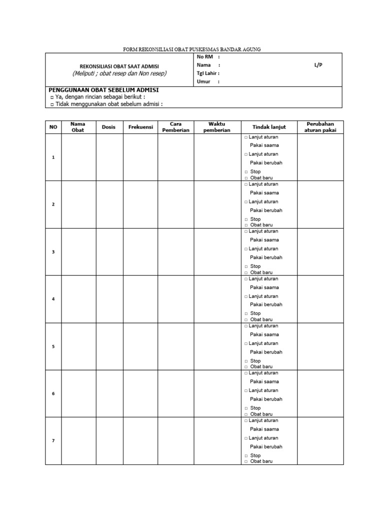 Form Rekonsiliasi Obat Puskesmas | PDF