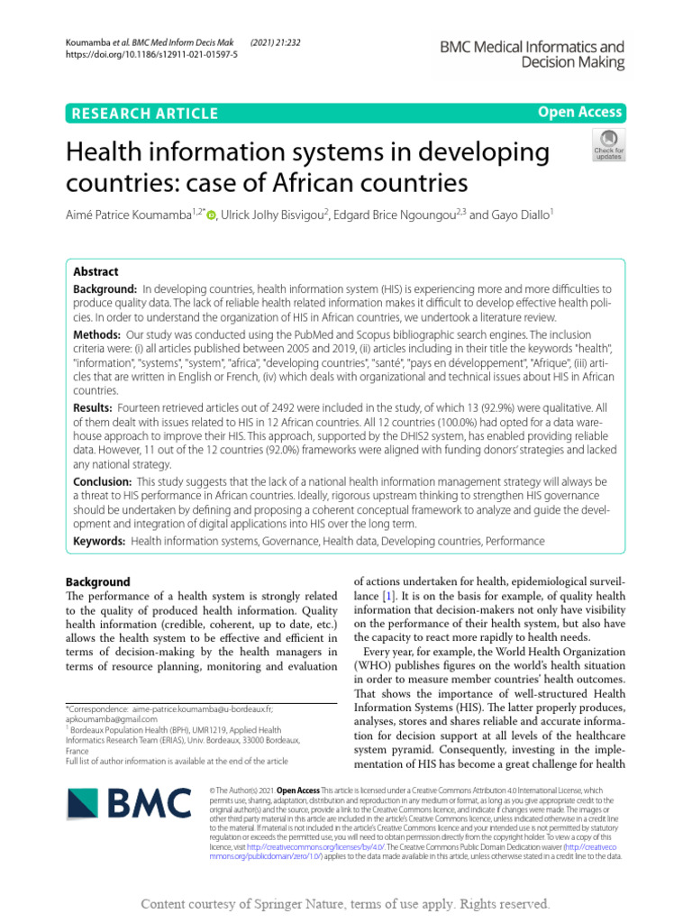Health Information Systems in Developing Countries | PDF | Health ...