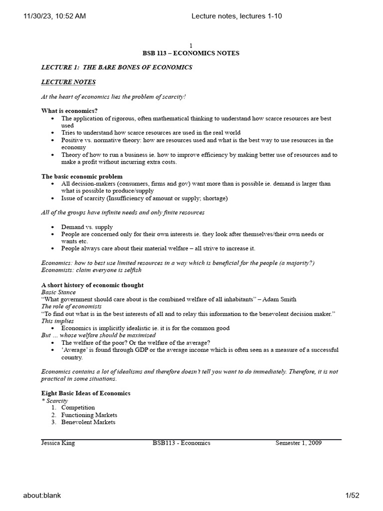 Lecture Notes, Lectures 1-10 | PDF | Taxes | Demand