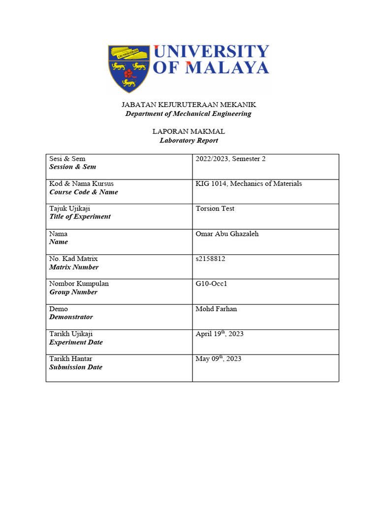 Torsion Lab Report Mechanical Engineering Pdf Young S Modulus