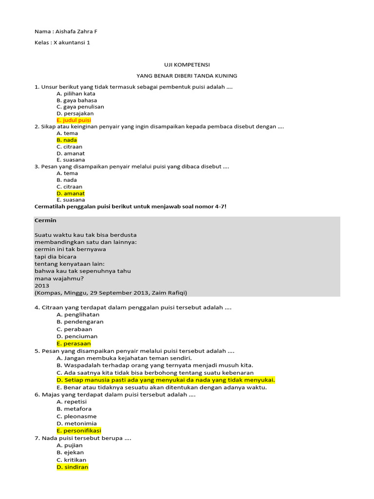 Uji Kompetensi Puisi (X Ak 1) | PDF