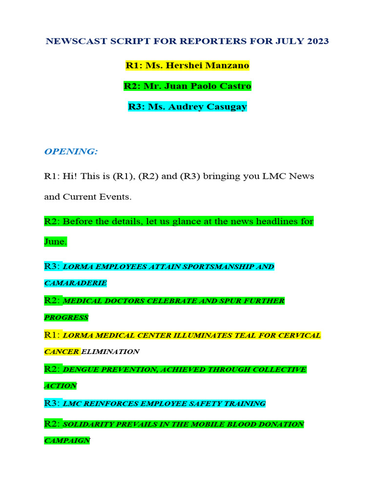 LMC Newscast Script July Final | PDF | Kidney Transplantation | Hospital