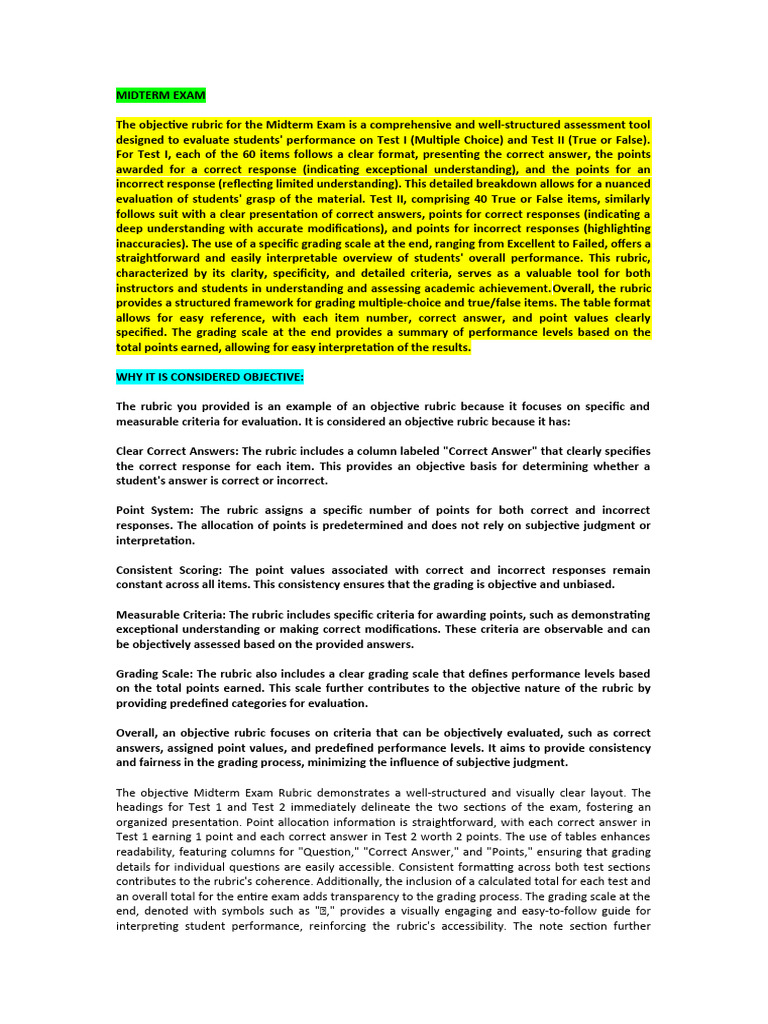 RUBRICS | PDF | Rubric (Academic) | Multiple Choice