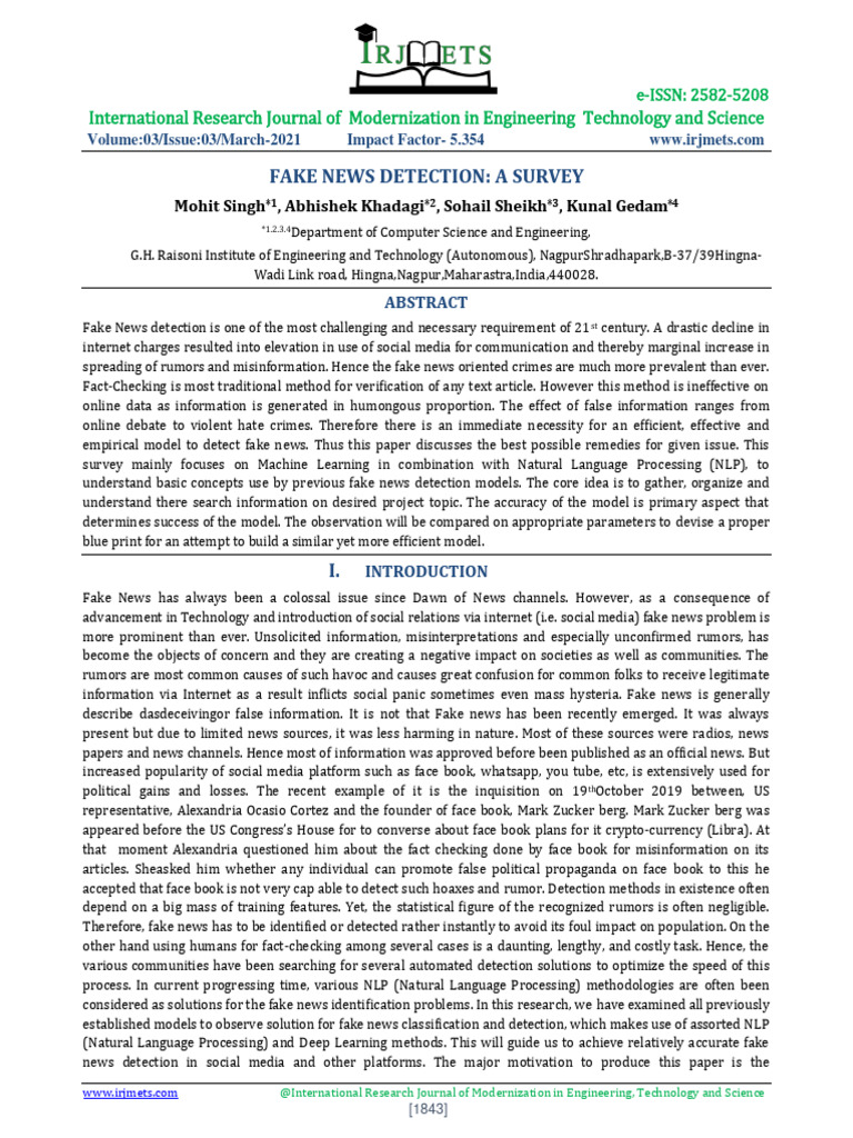 Fake News Detection: A Survey: International Research Journal of ...