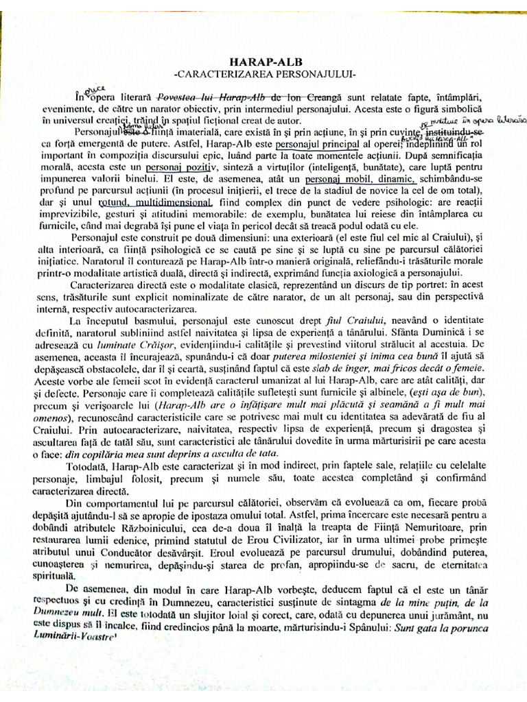 Povestea lui Harap-Alb - caracterizare | PDF