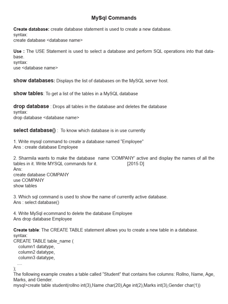 My SQL Commands | PDF | Table (Database) | Cybernetics