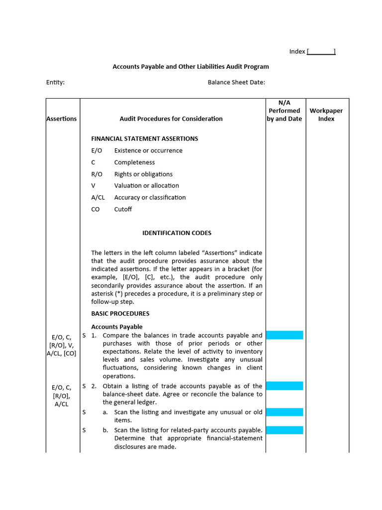 AP and Other Liabilities Audit Program | PDF | Audit | Balance Sheet