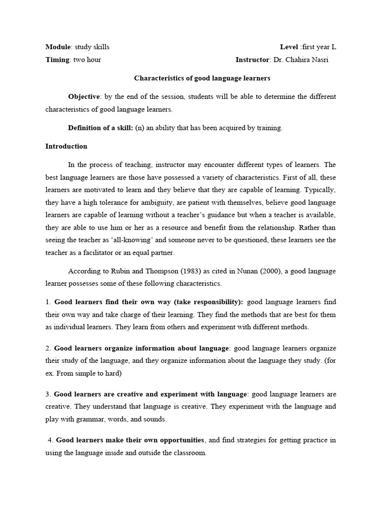 A.characteristics of Good Lge Learners | PDF | Learning | Second Language