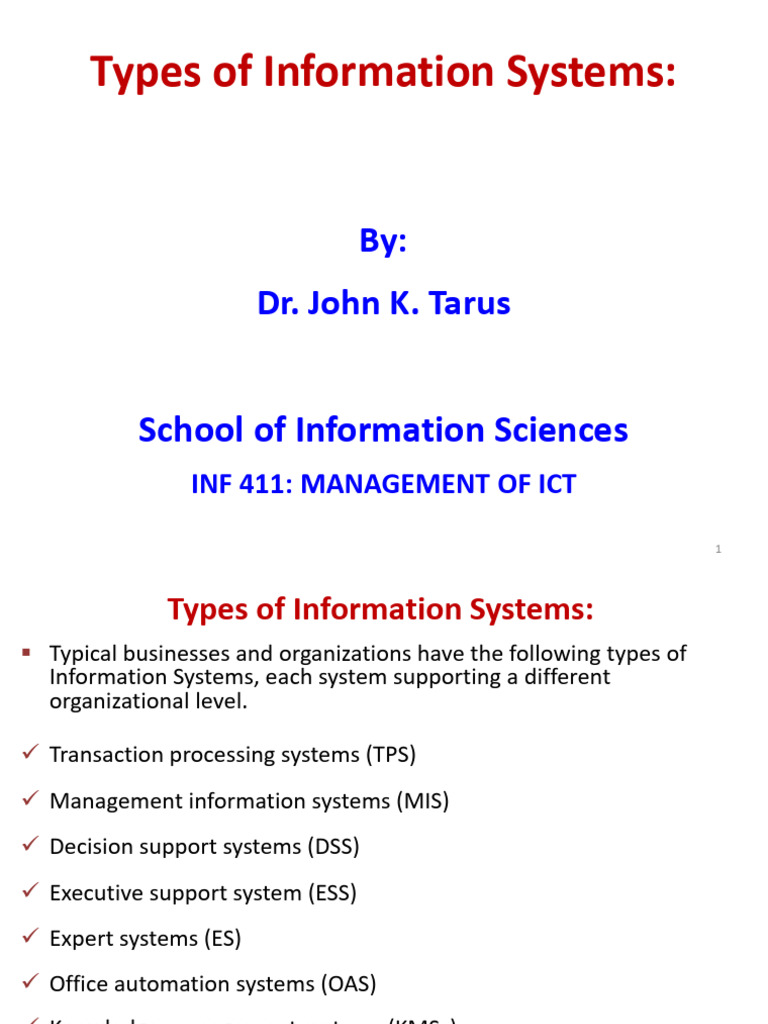 Lecture 4 - Types of Information Systems | PDF