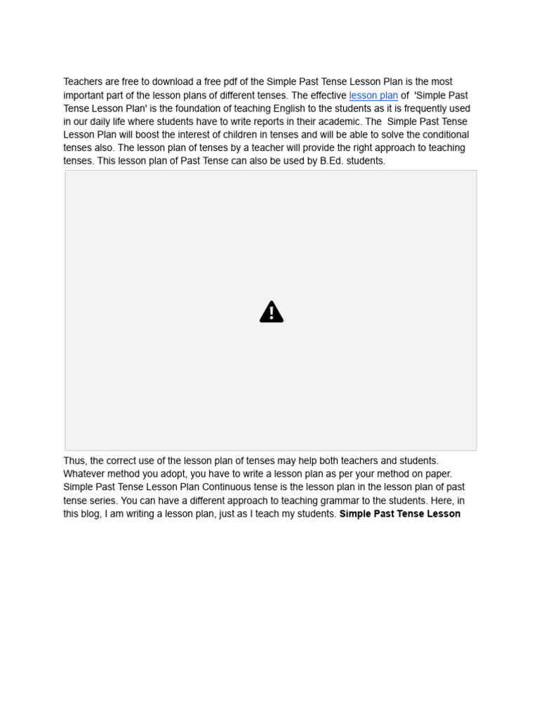 Simple Past Tense Lesson Plan | PDF | Grammatical Tense | Lesson Plan