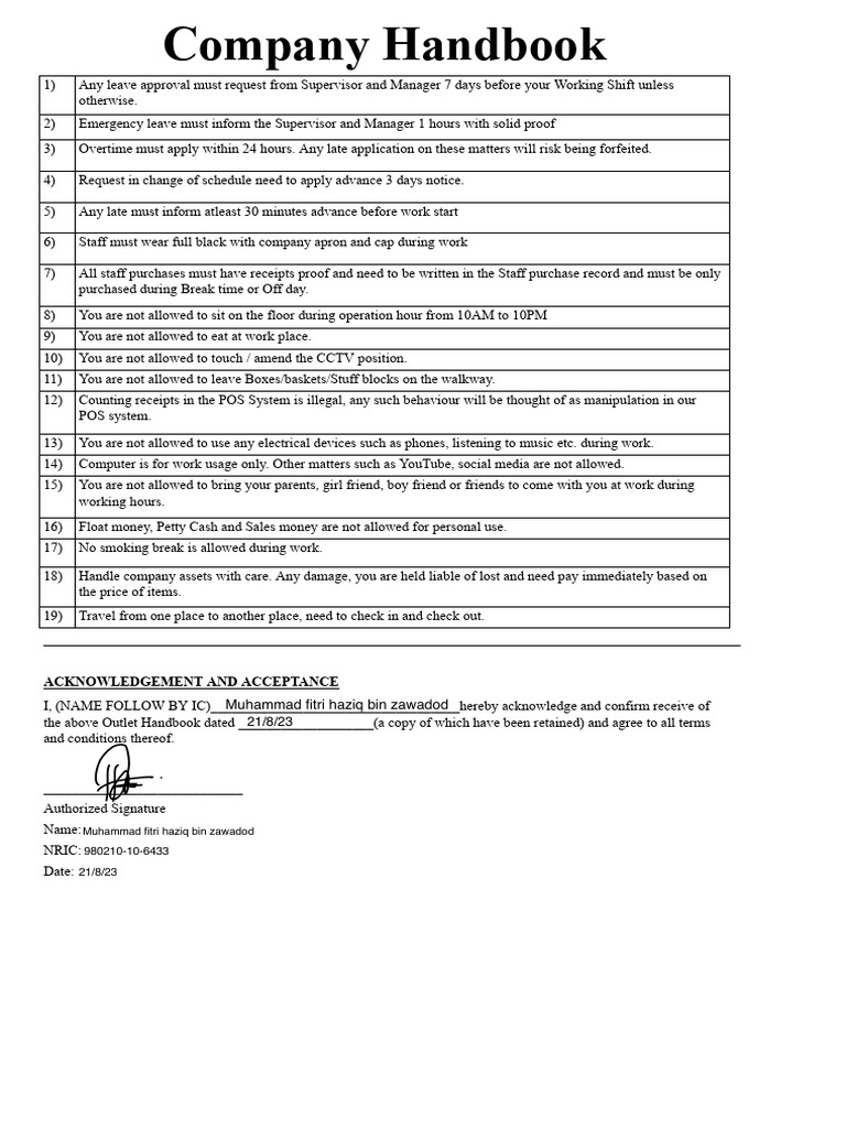 Company Handbook 2 | PDF | Point Of Sale