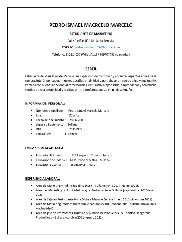Pedro Marcelo CV | PDF | Crecimiento personal y profesional