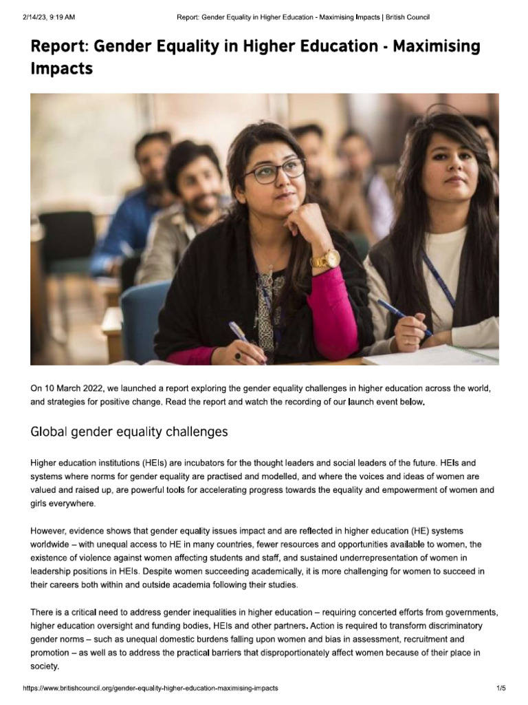 Report - Gender Equality in Higher Education - Maximising Impacts | PDF