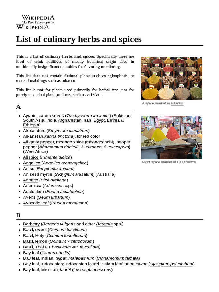 List of Culinary Herbs and Spices | PDF | Basil | Spice