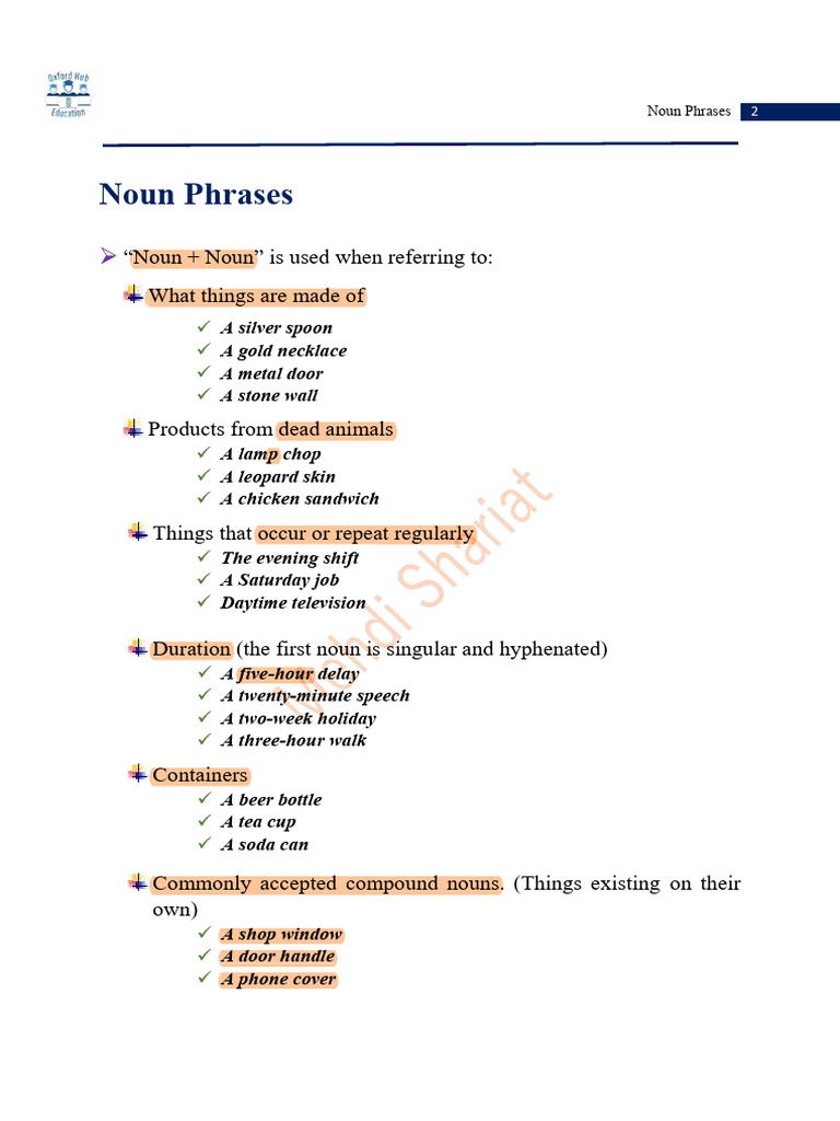 Noun Phrases | PDF | Noun | Adjective