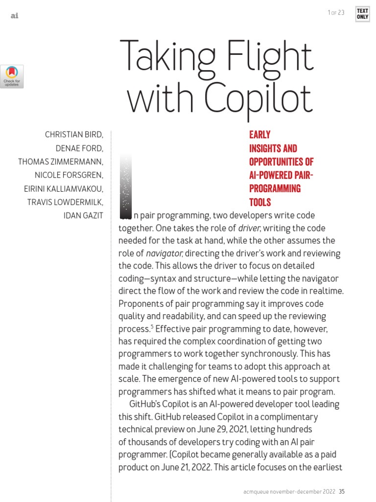 Taking Flight With Copilot: Early Insights and Opportunities of AI-powered Pair-Programming ...