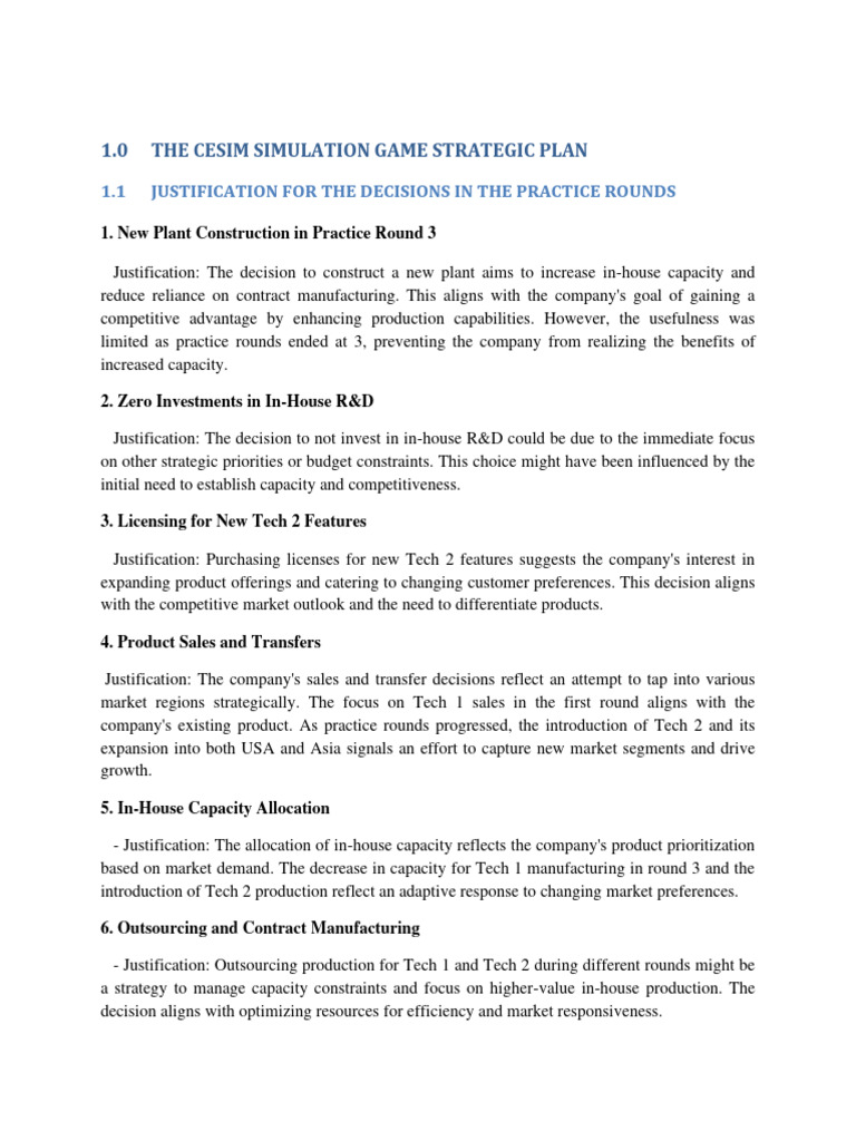 THE CESIM SIMULATION GAME STRATEGIC PLAN | PDF