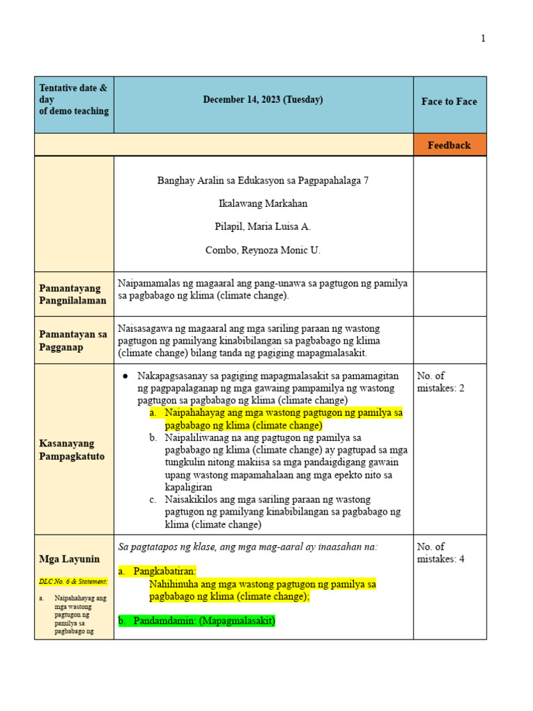 1r 12 Pilapil Combo Lesson Plan | PDF