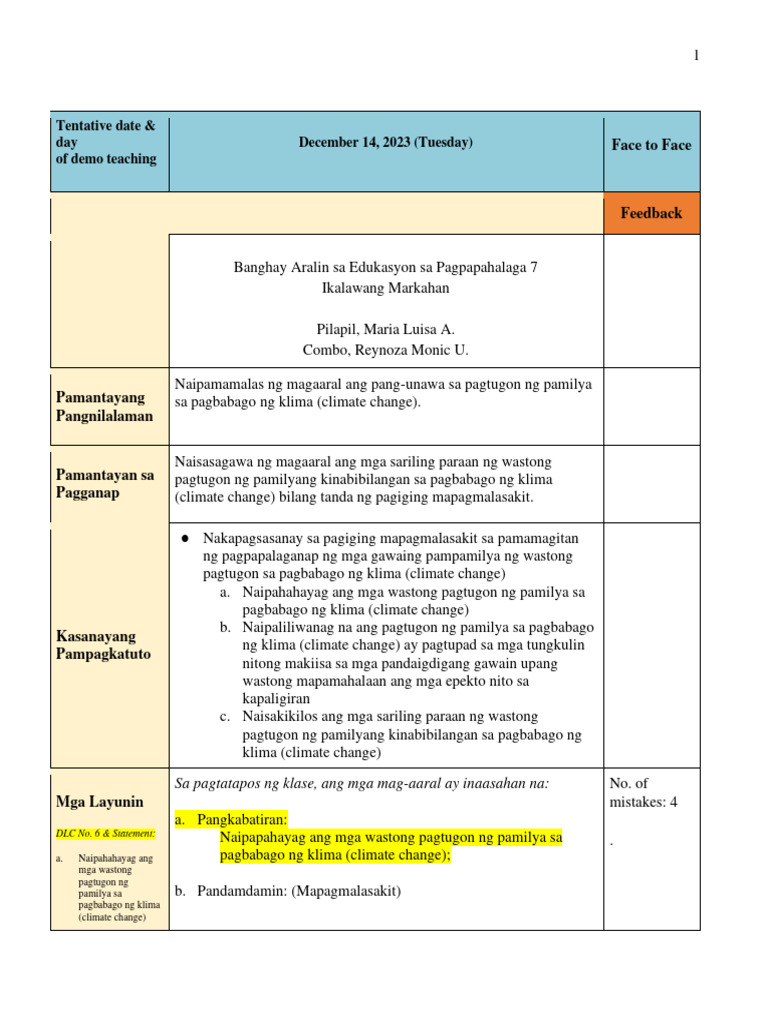 2r 12 Pilapil-A-Combo-B Lesson-Plan-Compressed | PDF