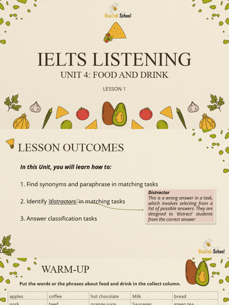 Unit 4 - Listening - Lesson 1 | Download Free PDF | Restaurants | Potato