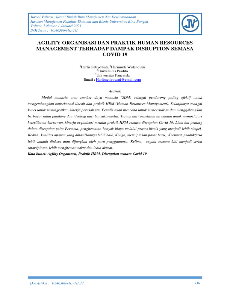 Jurnal Ekonomi Manajemen - . Agility Organisasi Dan Praktik Human Resources Management Terhadap ...