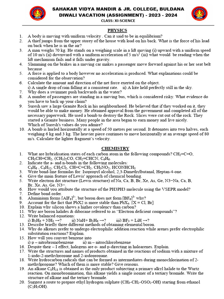 Xi Phy, Chem, Maths, Bio | PDF | Alkane | Chemical Compounds