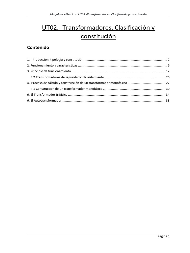 UT02. - Transformadores. Clasificacion y Constitucion | PDF