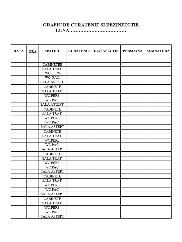 Grafic de Curatenie Si Dezinfectie | PDF