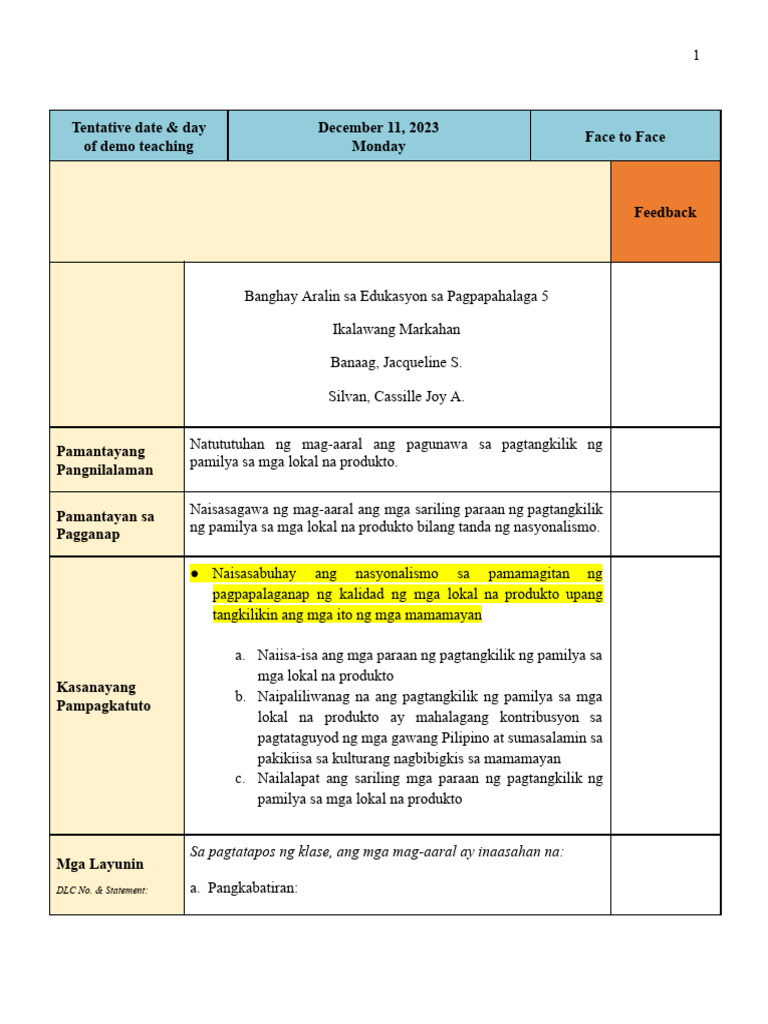 1r Demo 8 Banaag A Silvan B Lesson Plan | PDF