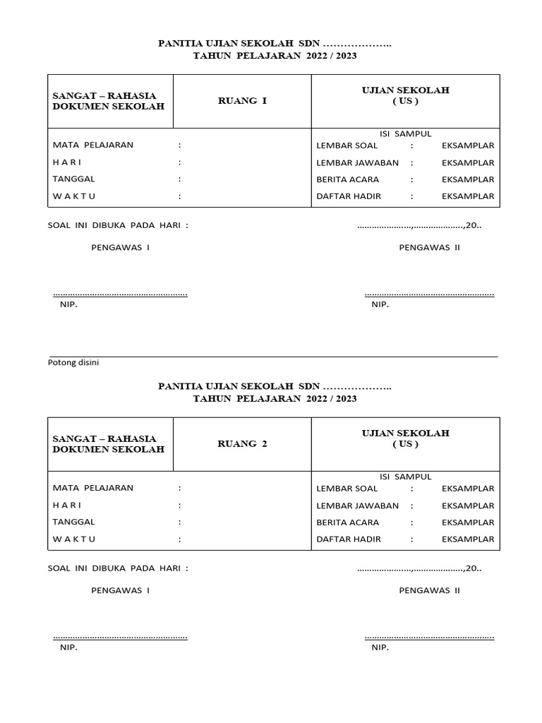 Sampul Amplop Naskah Soal Ujian | PDF