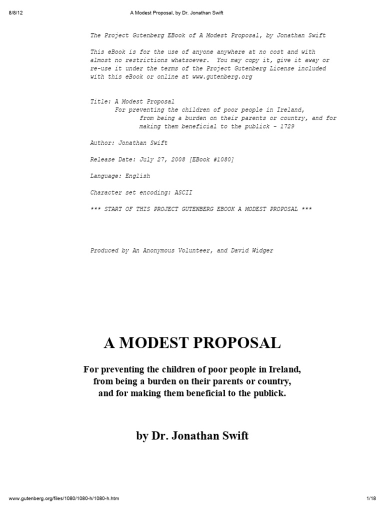 A Modest Proposal, by DR | PDF | Project Gutenberg | Public Domain